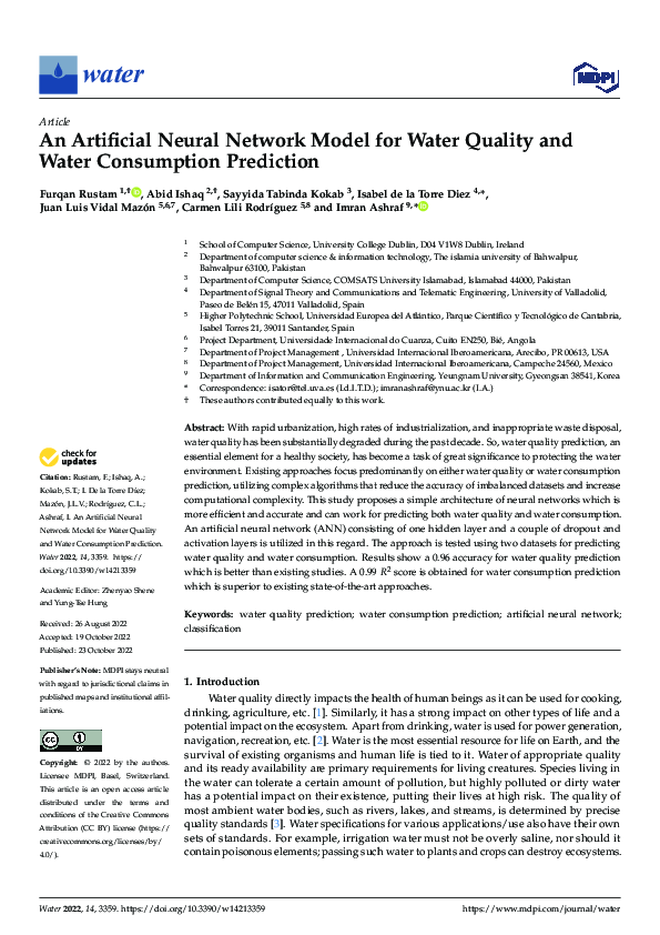 An Artificial Neural Network Model for Water Quality and Water ...