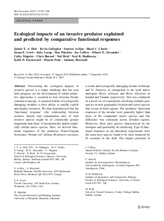 (PDF) ORIGINAL PAPER Ecological impacts of an invasive predator ...