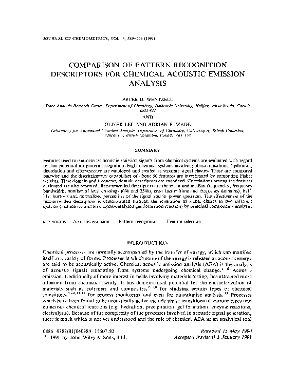 (PDF) Comparison of pattern recognition descriptors for chemical acoustic emission analysis