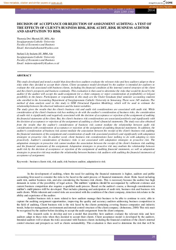 (PDF) Decision of Acceptance or Rejection of Assignment Auditing: A ...