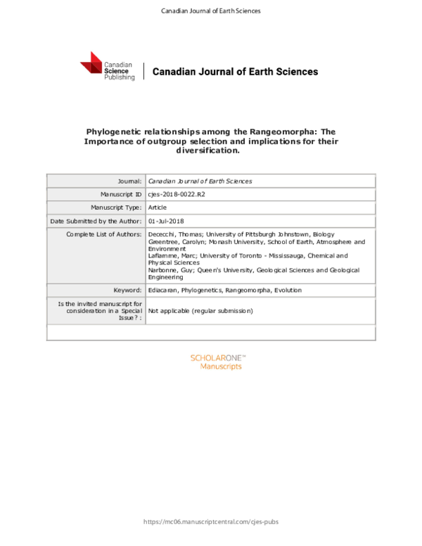 (PDF) Phylogenetic relationships among the Rangeomorpha: the importance ...