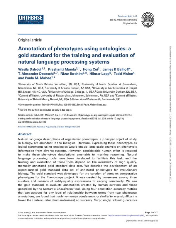 (PDF) Annotation of phenotypes using ontologies: a Gold Standard for the training and evaluation ...