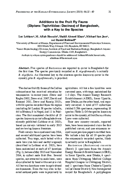 (PDF) Additions to the Fruit Fly Fauna (Diptera: Tephritidae: Dacinae ...