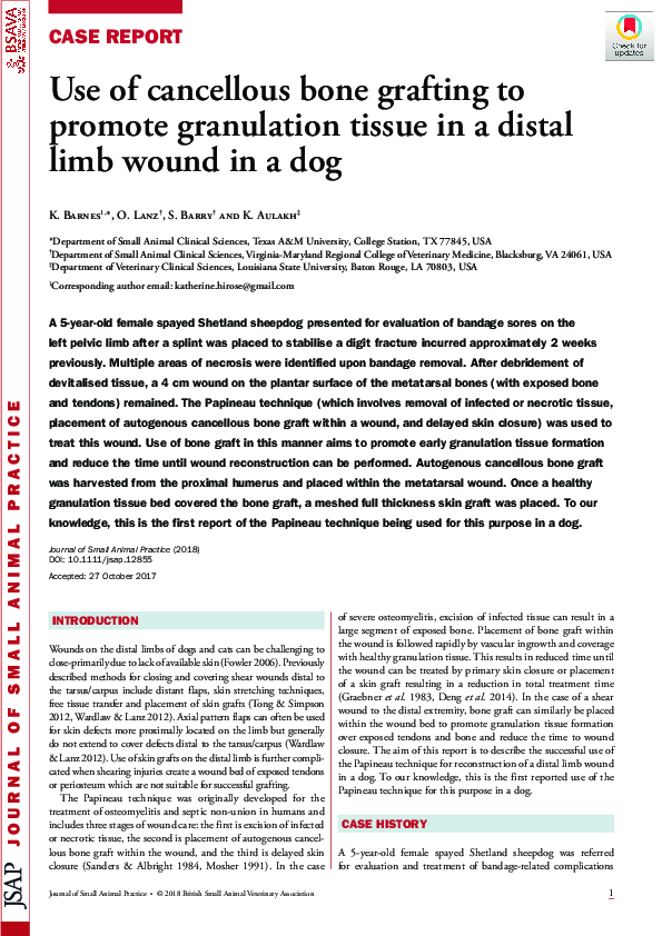 (PDF) Use of cancellous bone grafting to promote granulation tissue in ...