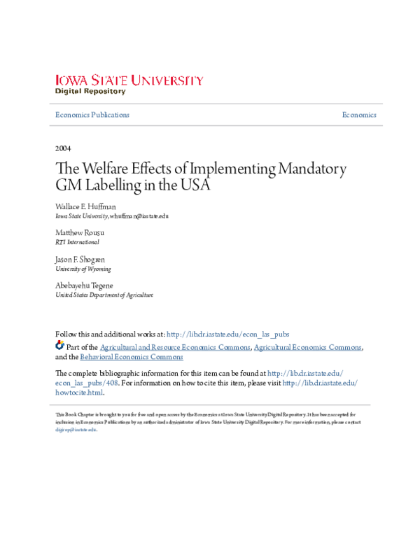(PDF) The welfare effects of implementing mandatory GM labelling in the USA