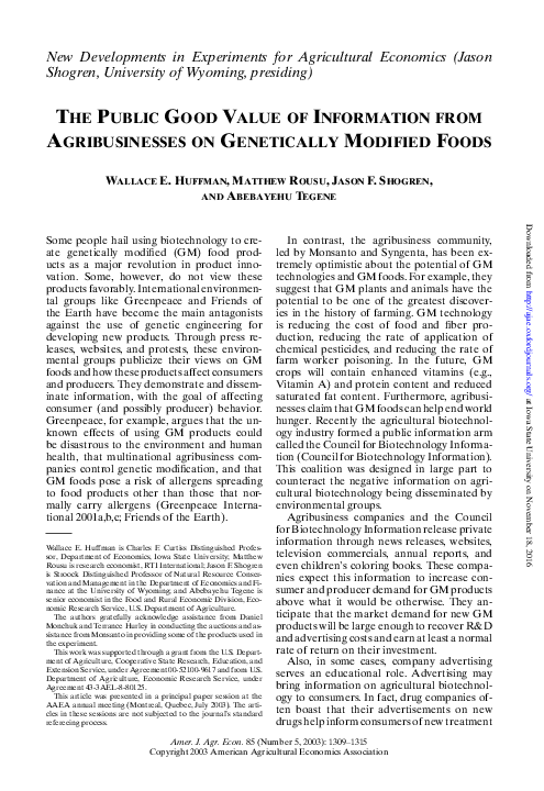 (PDF) The Public Good Value of Information from Agribusinesses on ...