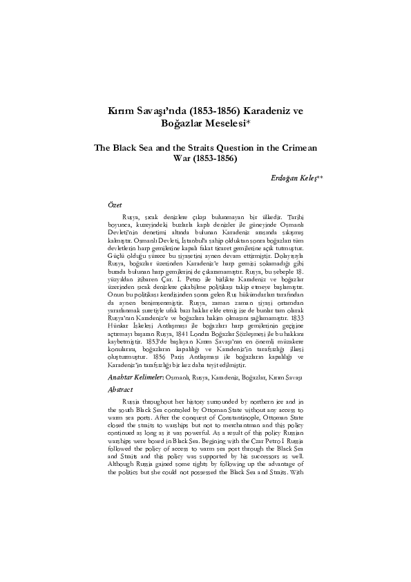 (PDF) Kırım Savaşı'nda (1853-1856) Karadeniz ve boğazlar meselesi