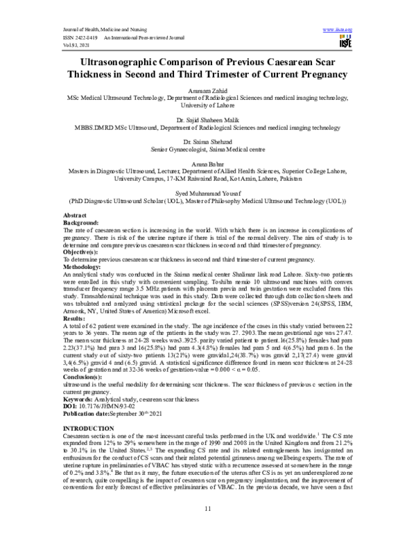 (PDF) Ultrasonographic Comparison of Previous Caesarean Scar Thickness ...