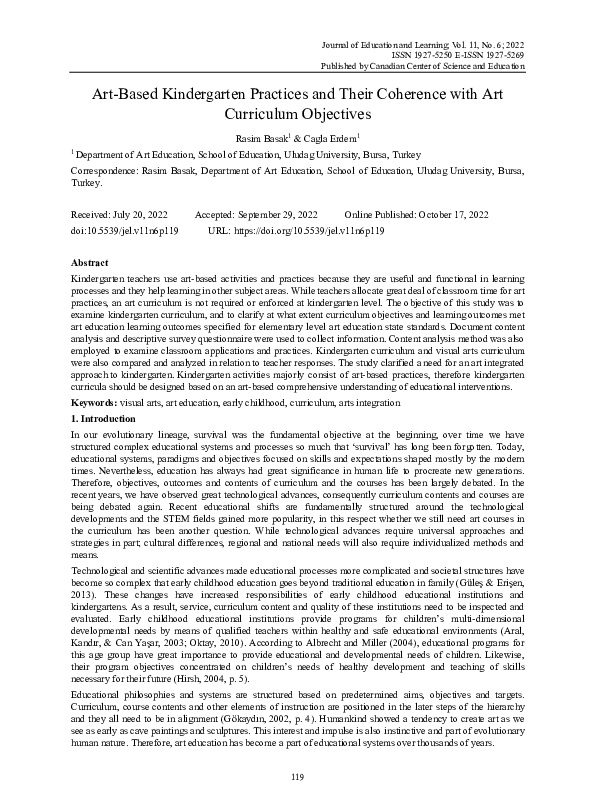 (PDF) Art-Based Kindergarten Practices and Their Coherence with Art ...