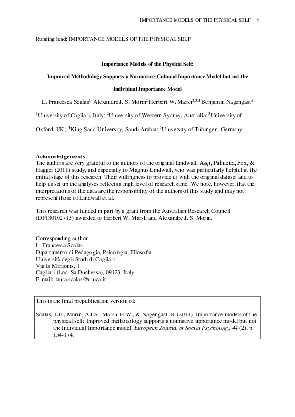 (PDF) Importance models of the physical self: Improved methodology ...