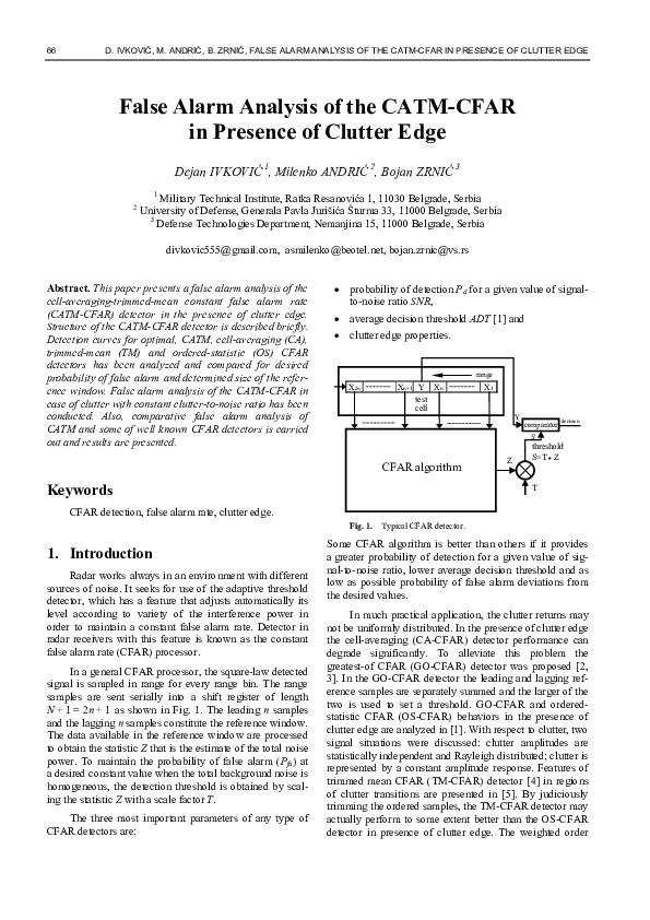 (PDF) False Alarm Analysis of CATM-CFAR Detector