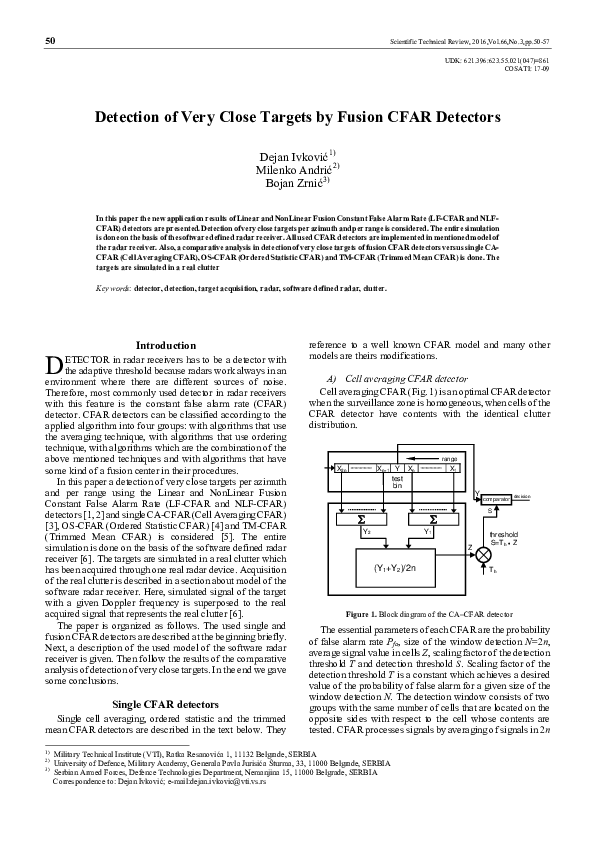 (PDF) Detection of very close targets by fusion CFAR detectors