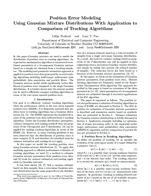 (PDF) Position error modeling using gaussian mixture distributions with application to ...