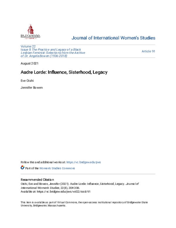 (PDF) Audre Lorde: Influence, Sisterhood, Legacy
