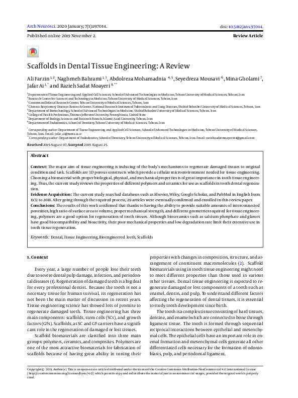 (PDF) Scaffolds in Dental Tissue Engineering: A Review