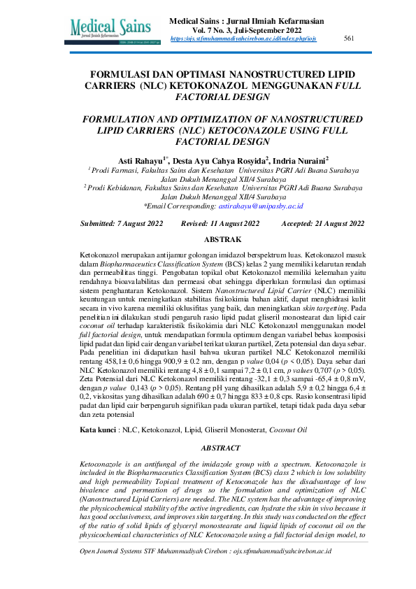 (PDF) Formulasi Dan Optimasi Nanostructured Lipid Carriers (NLC ...