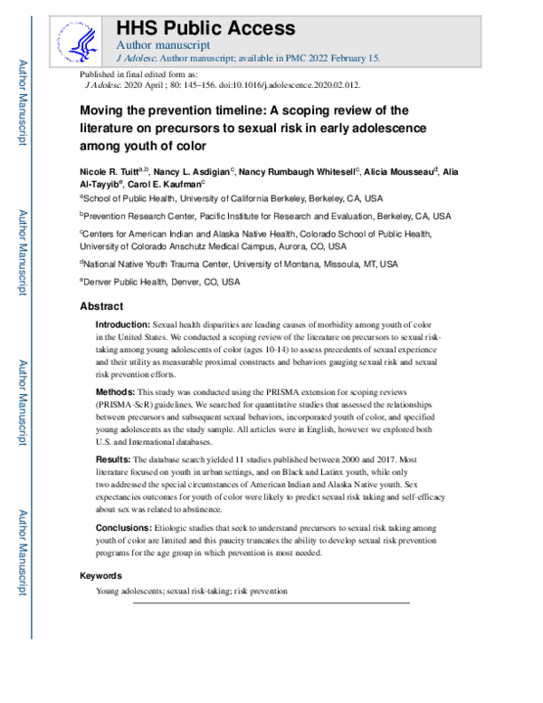 (PDF) Moving the prevention timeline: A scoping review of the ...