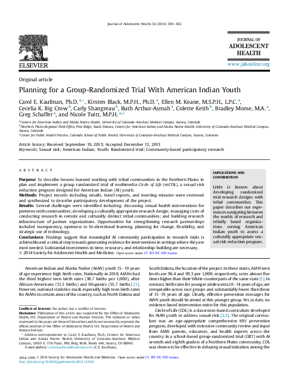 (PDF) Planning for a Group-Randomized Trial With American Indian Youth ...