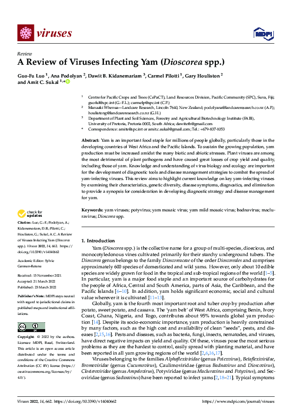 (PDF) A Review of Viruses Infecting Yam (Dioscorea spp.)