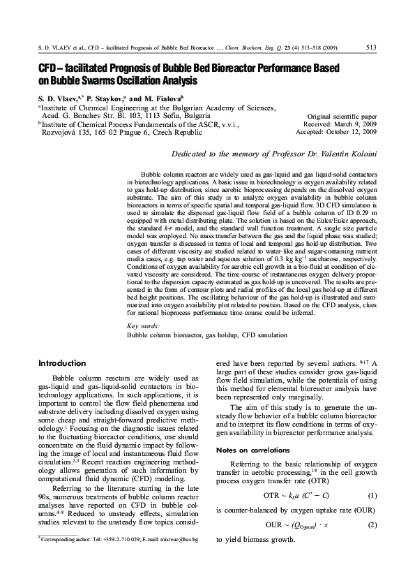 (PDF) CFD - facilitated Prognosis of Bubble Bed Bioreactor Performance Based on Bubble Swarms ...