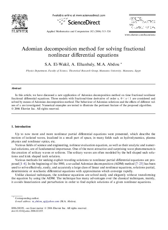 Pdf Adomian Decomposition Method For Solving Fractional Nonlinear