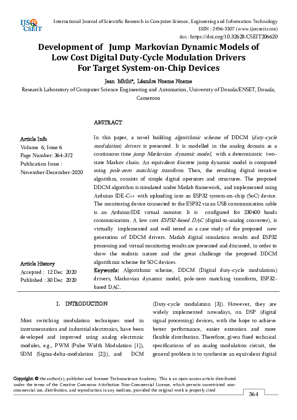 Pdf Development Of Jump Markovian Dynamic Models Of Low Cost Digital