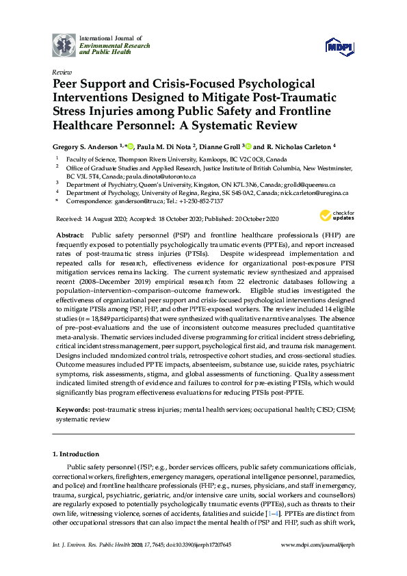 (PDF) Peer Support and Crisis-Focused Psychological Interventions ...