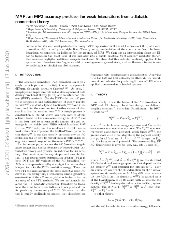 Pdf Map An Mp2 Accuracy Predictor For Weak Interactions From Adiabatic Connection Theory