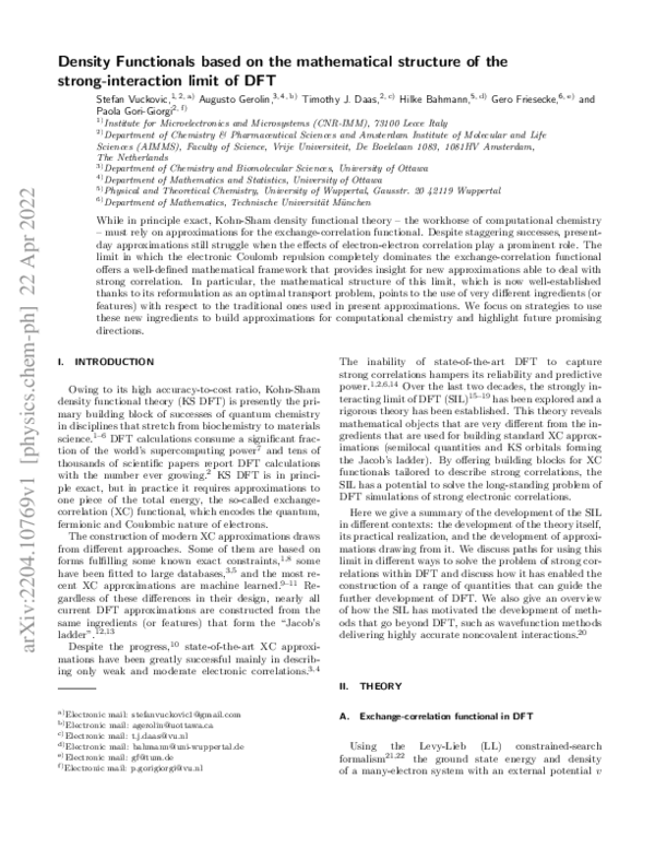 (PDF) Density functionals based on the mathematical structure of the strong‐interaction limit of DFT