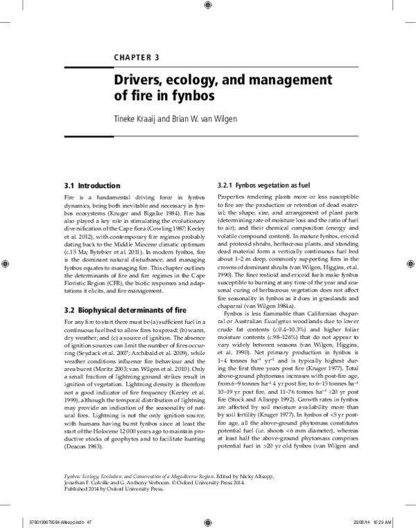 (PDF) Drivers, ecology, and management of fire in fynbos