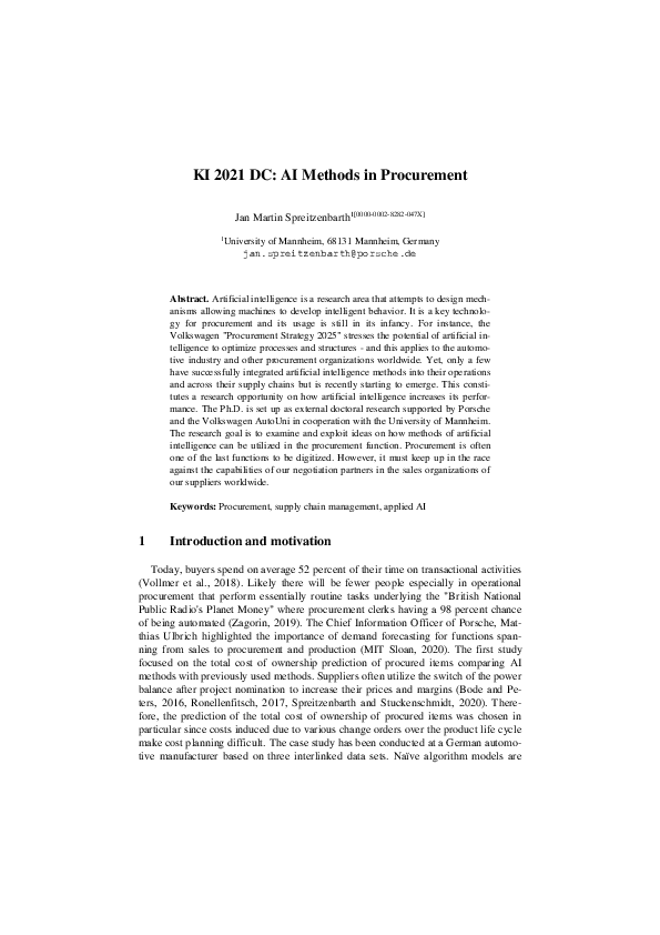 (PDF) KI 2021 DC: AI Methods in Procurement