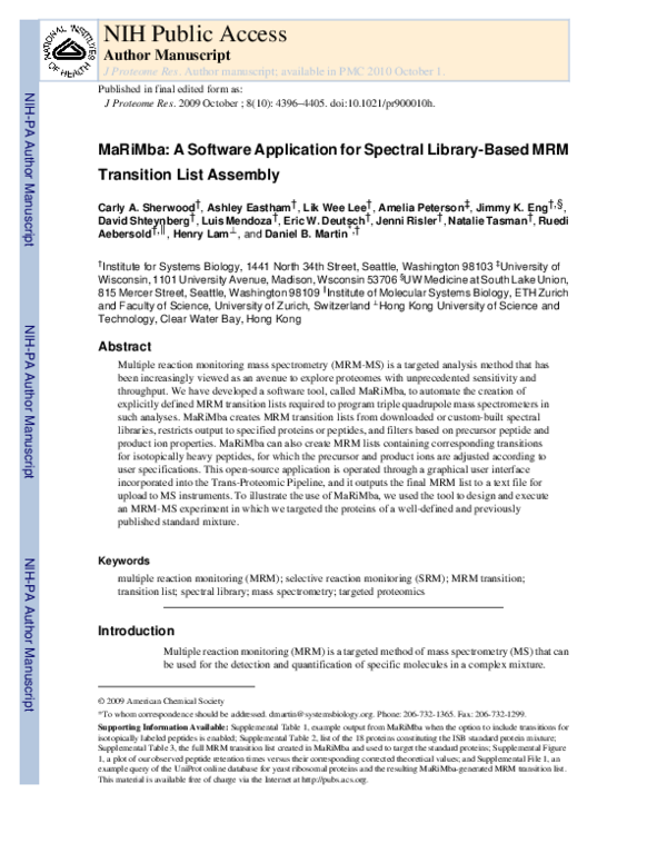 (PDF) MaRiMba: A Software Application for Spectral Library-Based MRM ...