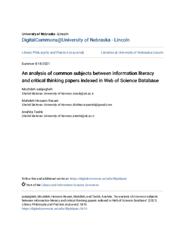 (PDF) An analysis of common subjects between information literacy and ...