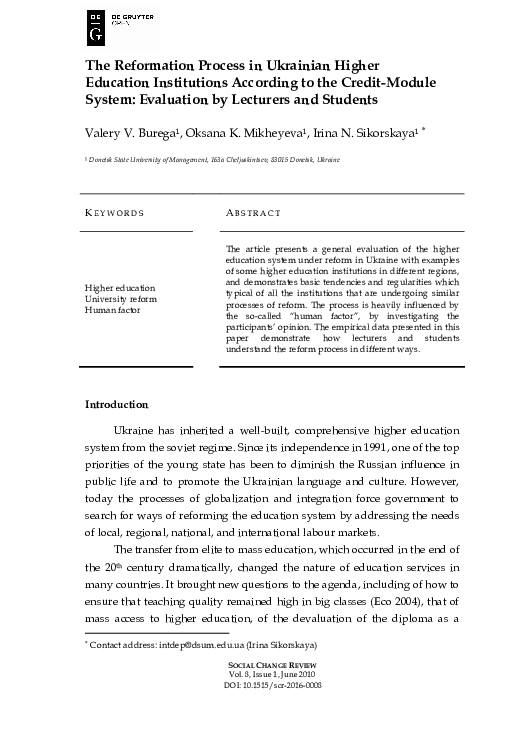(PDF) The Reformation Process in Ukrainian Higher Education ...