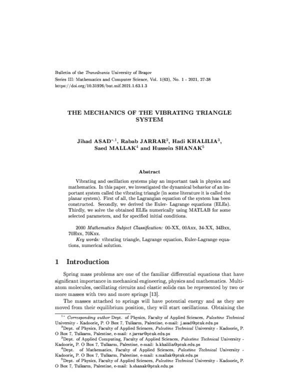 (PDF) The mechanics of the vibrating triangle system