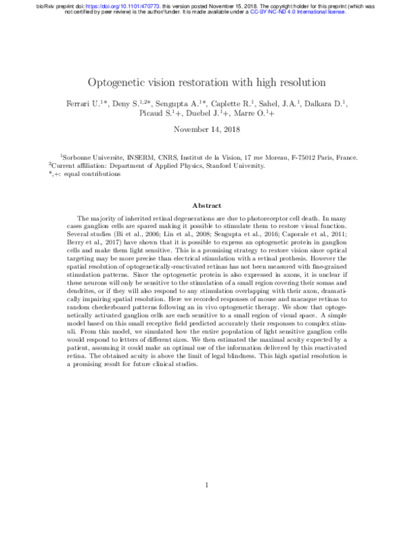 (PDF) Optogenetic vision restoration with high resolution