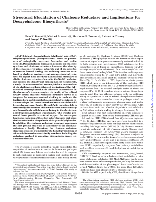 (PDF) Structural Elucidation of Chalcone Reductase and Implications for Deoxychalcone Biosynthesis