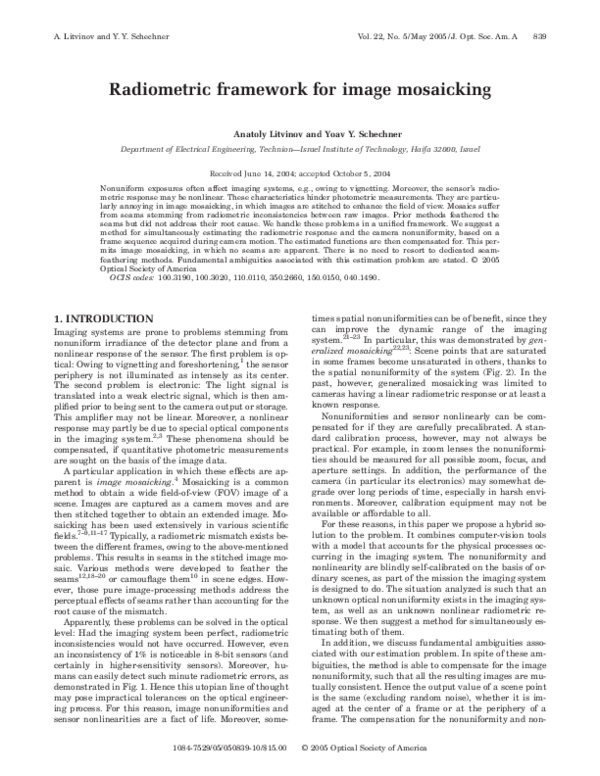 (PDF) Radiometric framework for image mosaicking