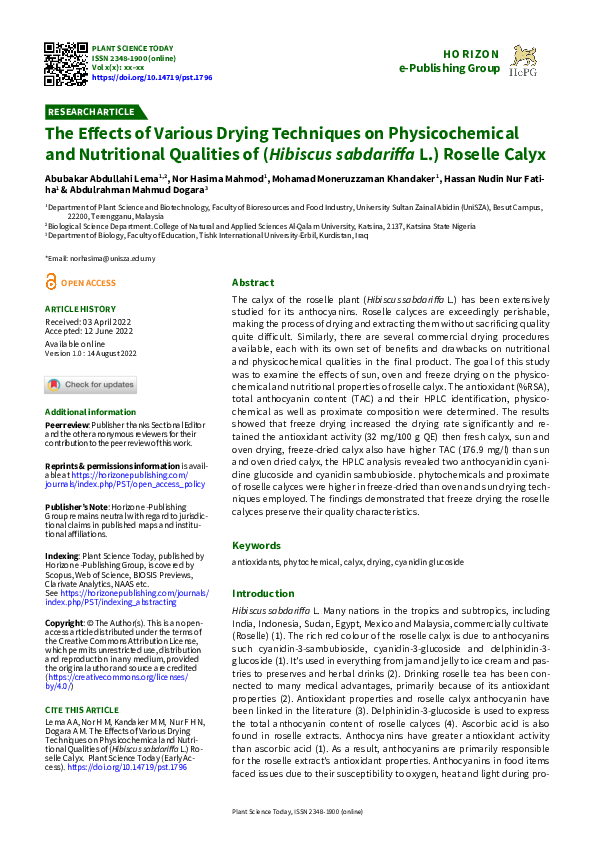 (PDF) The Effects of Various Drying Techniques on Physicochemical and Nutritional Qualities of ...