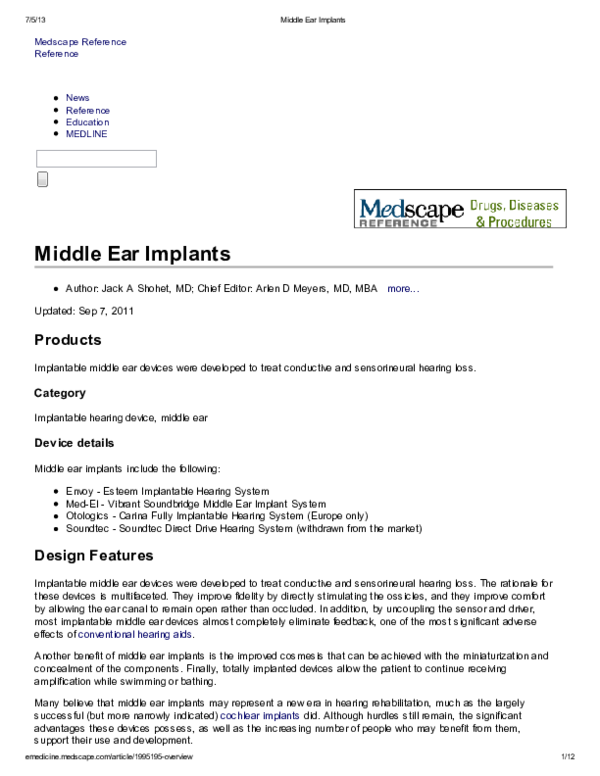 (PDF) Middle Ear Implants