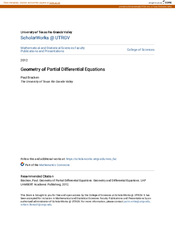 (PDF) Geometry of Partial Differential Equations