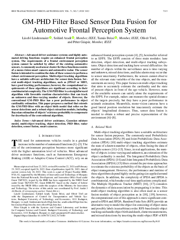 (PDF) GM-PHD Filter Based Sensor Data Fusion for Automotive Frontal ...