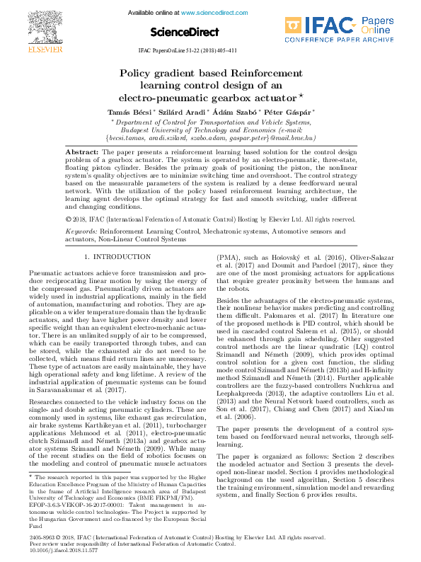 (PDF) Policy gradient based Reinforcement learning control design of an electro-pneumatic ...