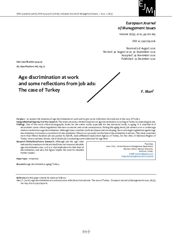 (PDF) Age discrimination at work and some reflections from job ads: The ...