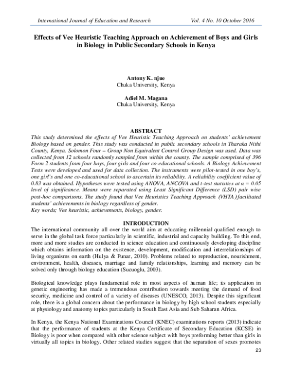 (PDF) Effects of Vee Heuristic Teaching Approach on Achievement of Boys and Girls in Biology in ...