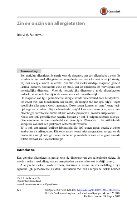 (PDF) Zin en onzin van allergietesten