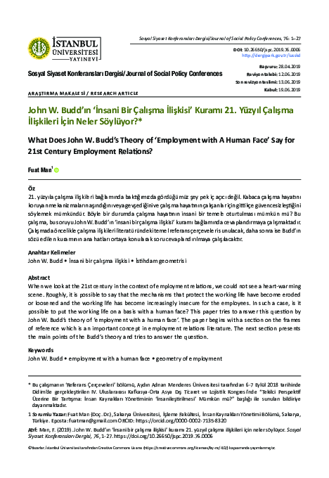 (PDF) What Does John W. Budd’s Theory of ‘Employment with A Human Face ...