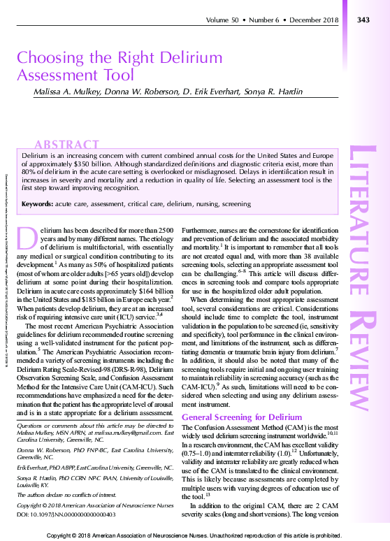 (PDF) Choosing the Right Delirium Assessment Tool
