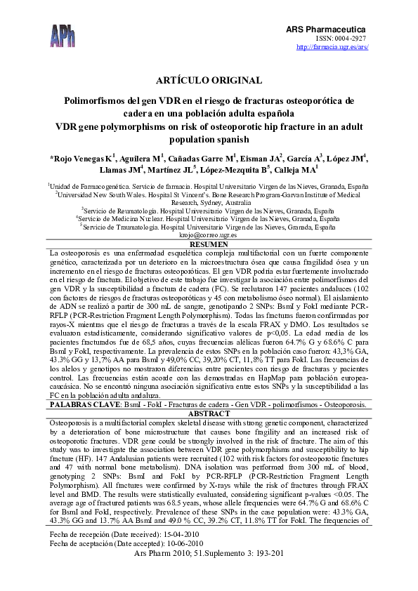 (PDF) VDR gene polymorphisms on risk of osteoporotic hip fracture in an ...