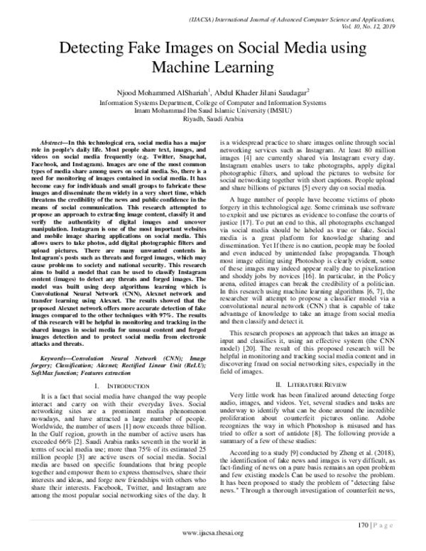 (PDF) Detecting Fake Images on Social Media using Machine Learning